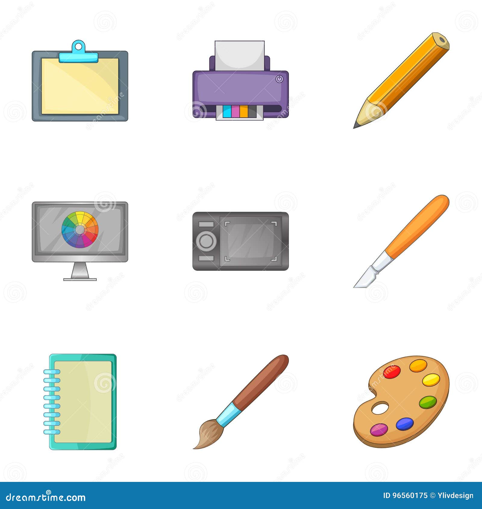 Art Tools Icons Set, Cartoon Style Stock Vector - Illustration of color ...