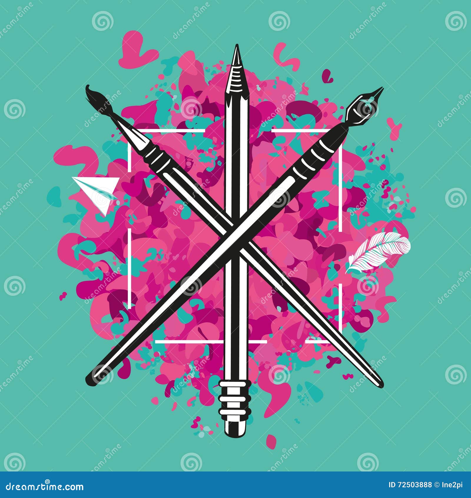Art Tools. Illustration with a Pencil, Brush and Ink. Stock Vector ...