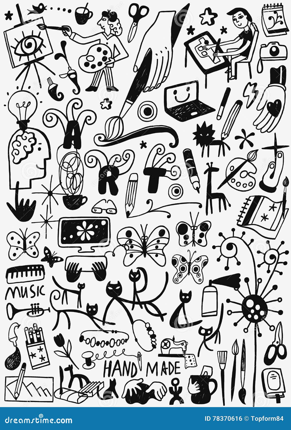 Art tools , paint doodles stock vector. Illustration of sketch - 78370616
