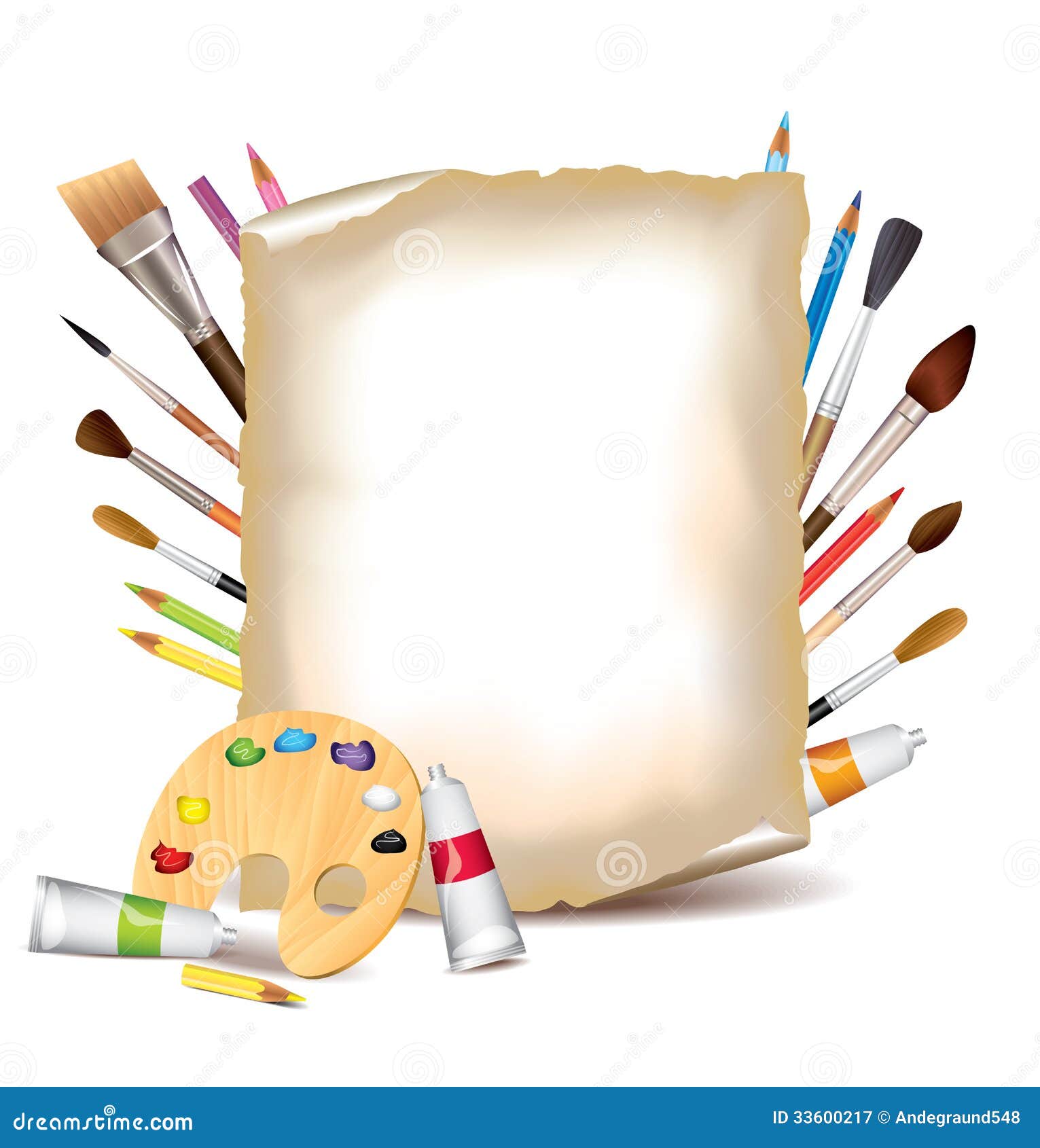 Art Tools and Sheet of Paper Stock Vector - Illustration of still ...