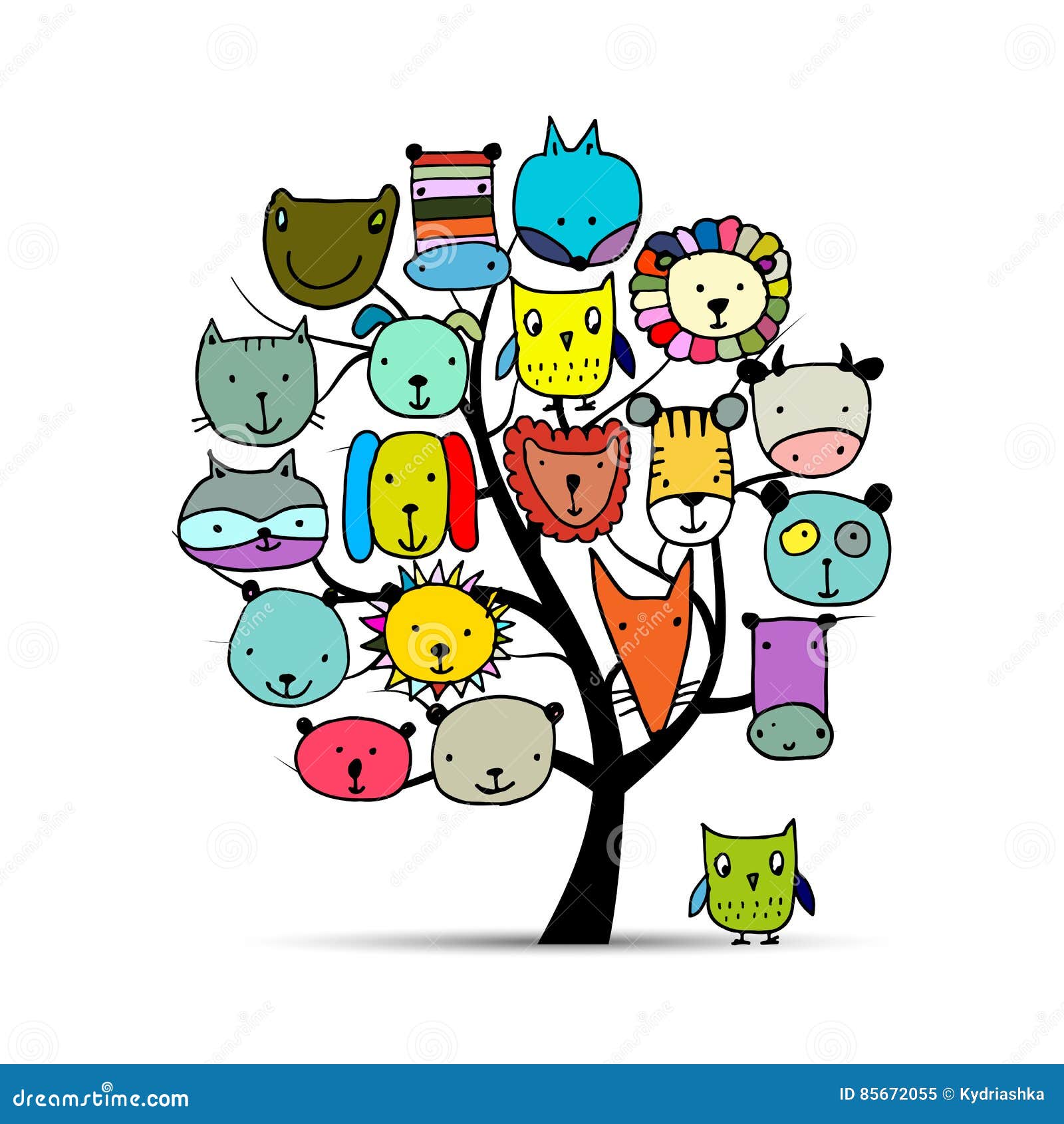 Art Tree with Animal Faces, Sketch for Your Design Stock Vector ...