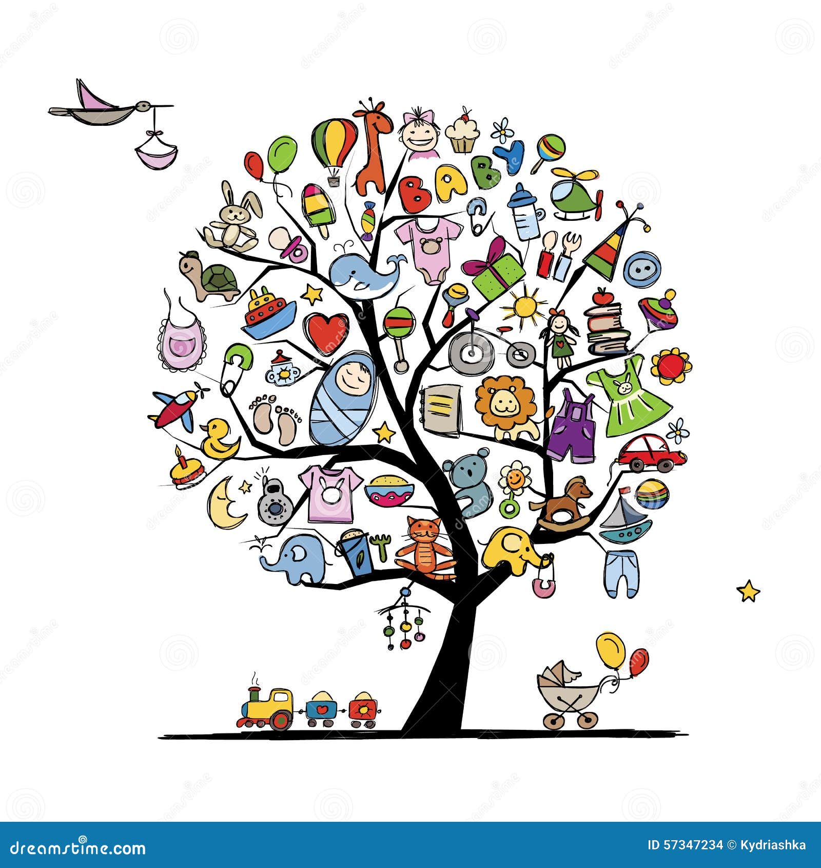 Art Tree with Baby Toys for Your Design Stock Vector - Illustration of ...