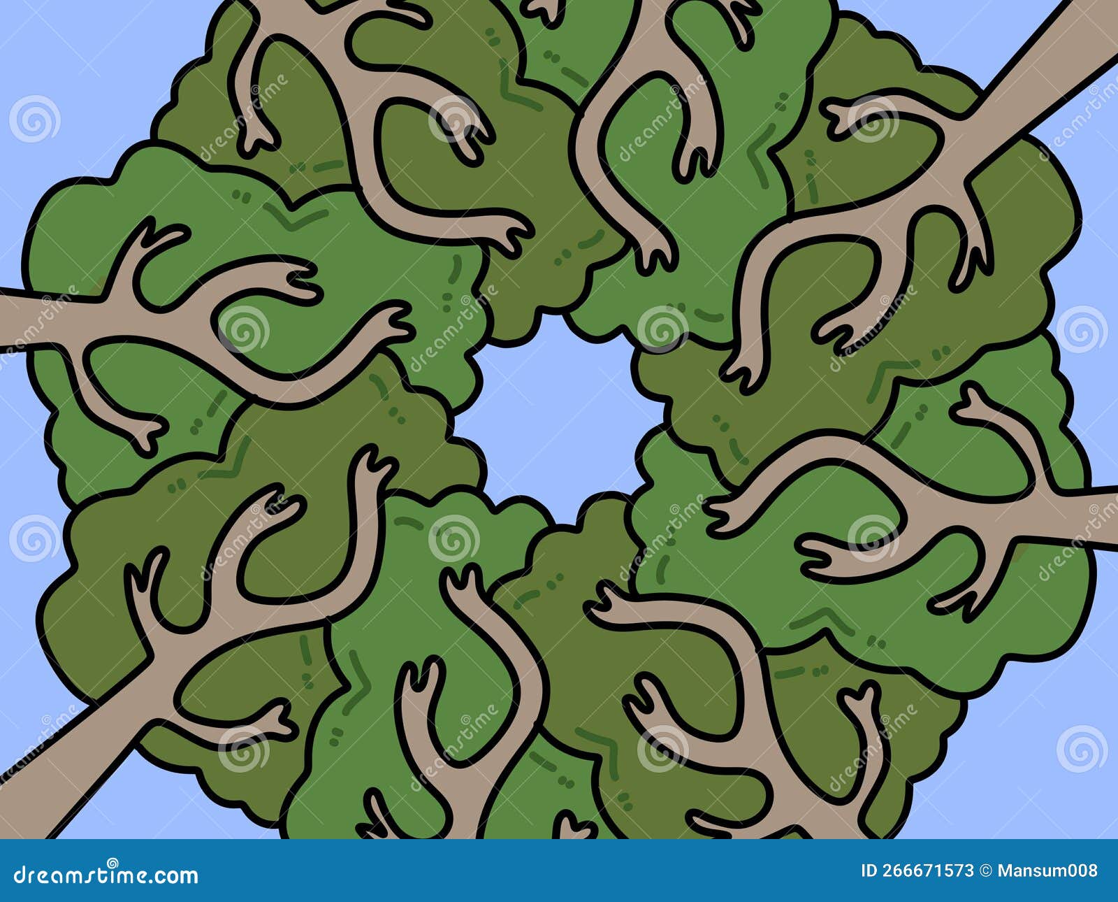 Tree Cartoon on Blue Background Stock Illustration - Illustration of ...