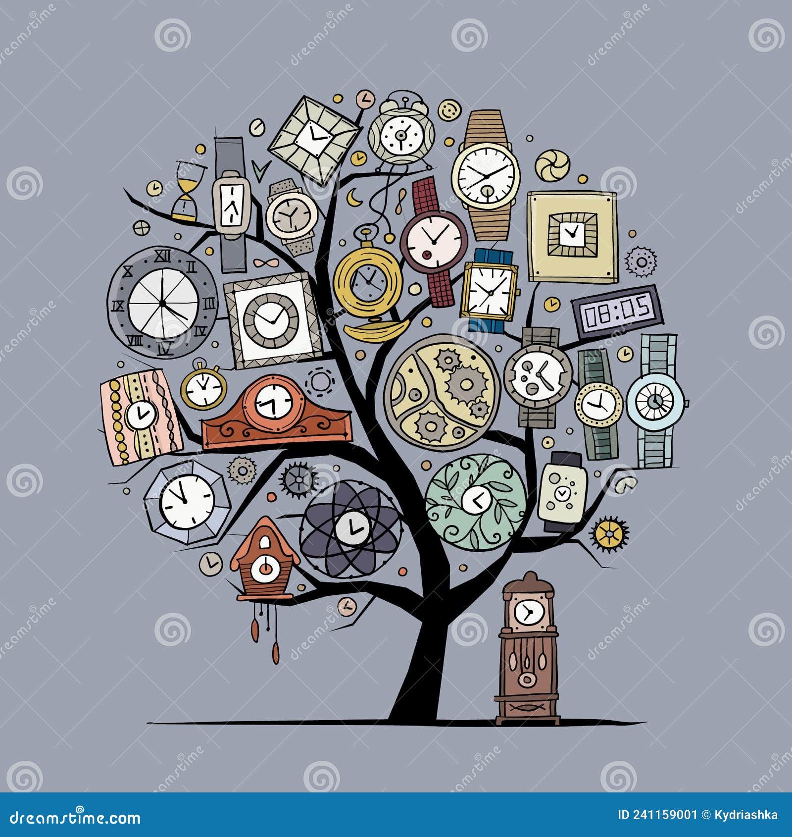 Art Tree with Clocks and Watches for Your Design Stock Vector ...