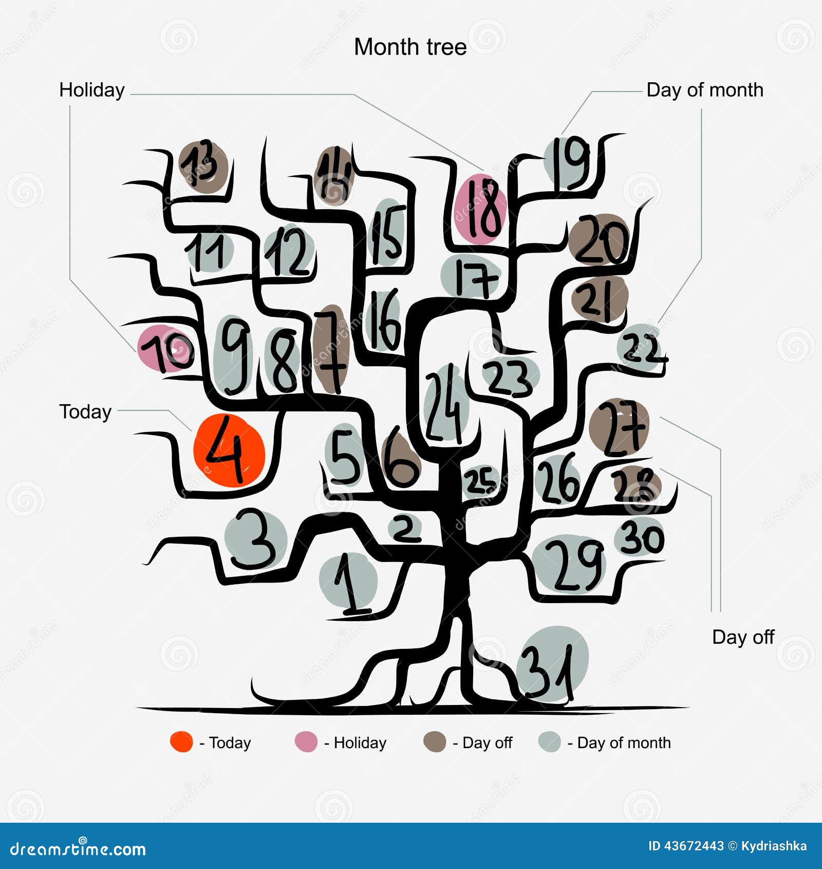 Art Tree Design, Days of Month Concept Stock Vector - Illustration of ...