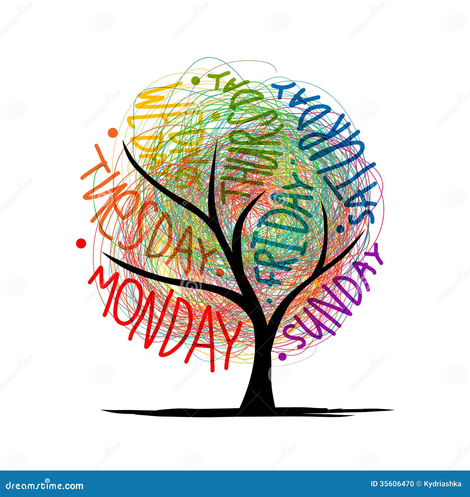 Art Tree Design with 7petal Days of Week Stock Vector - Illustration of ...