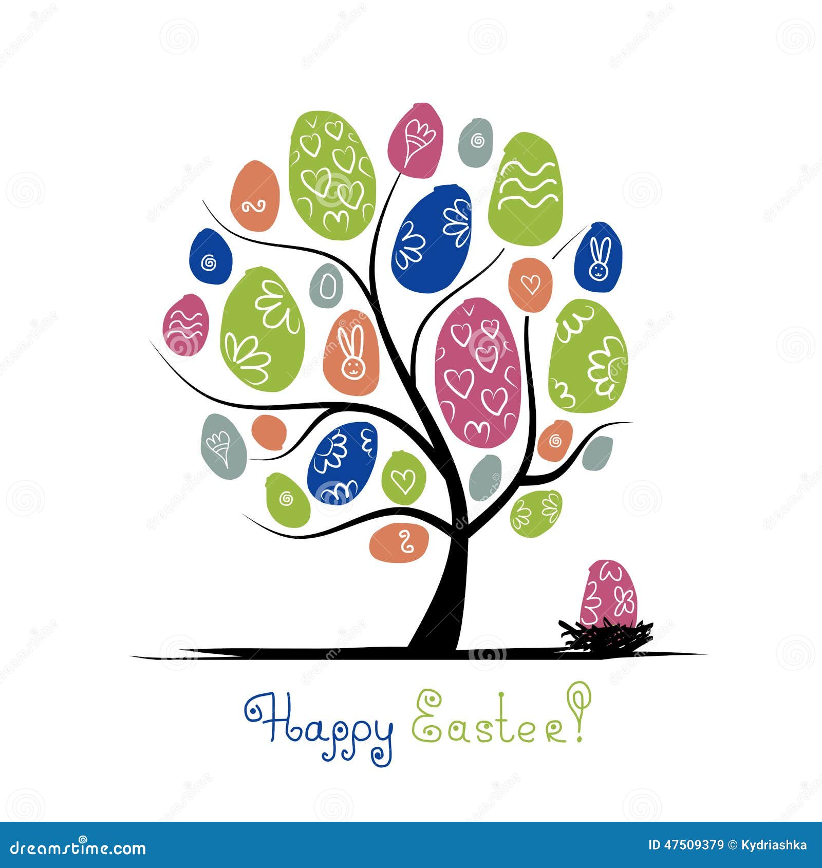 Art Tree with Easter Eggs for Your Design Stock Vector - Illustration ...