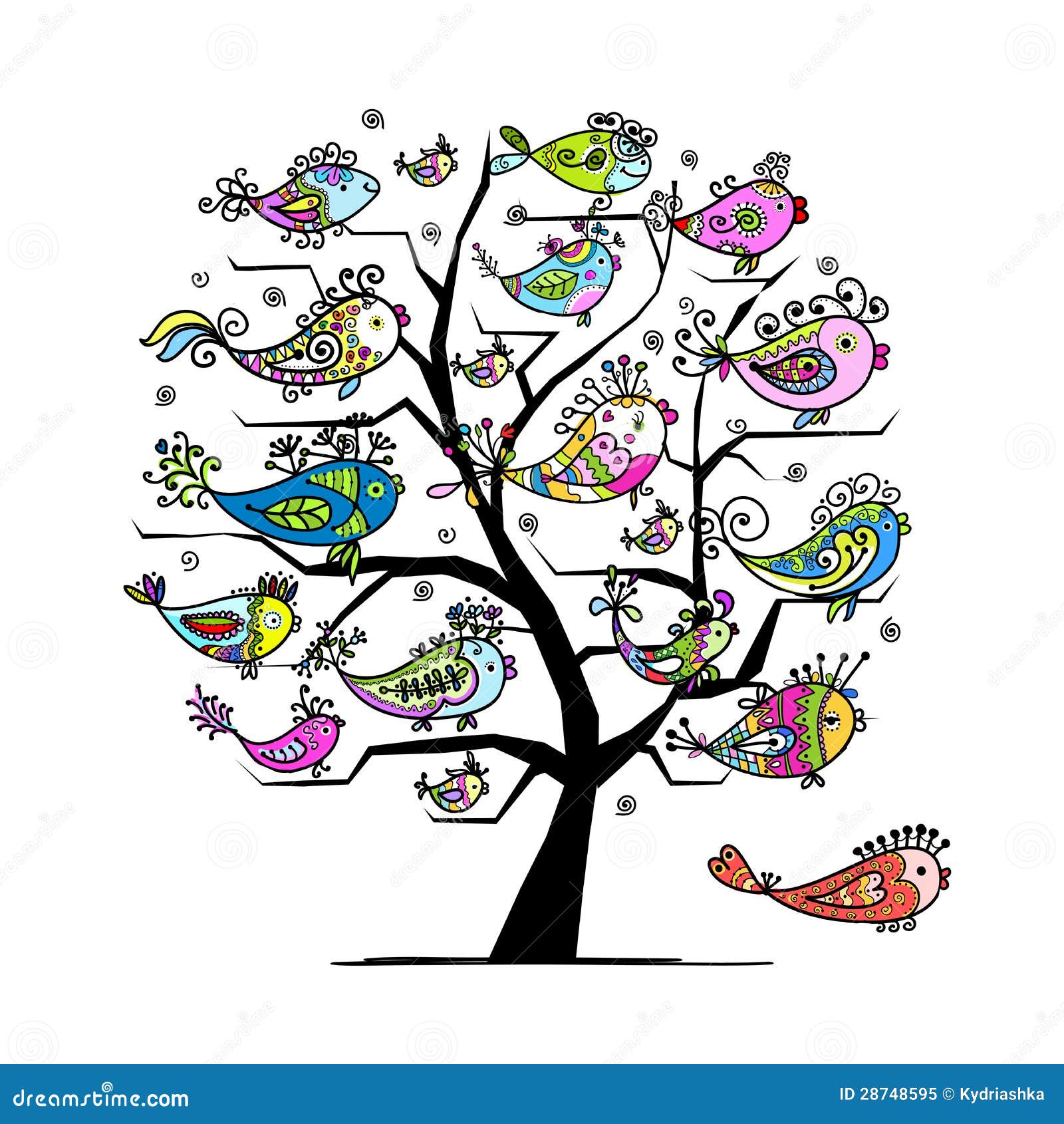 Art Tree with Funny Fishes for Your Design Stock Vector - Illustration ...