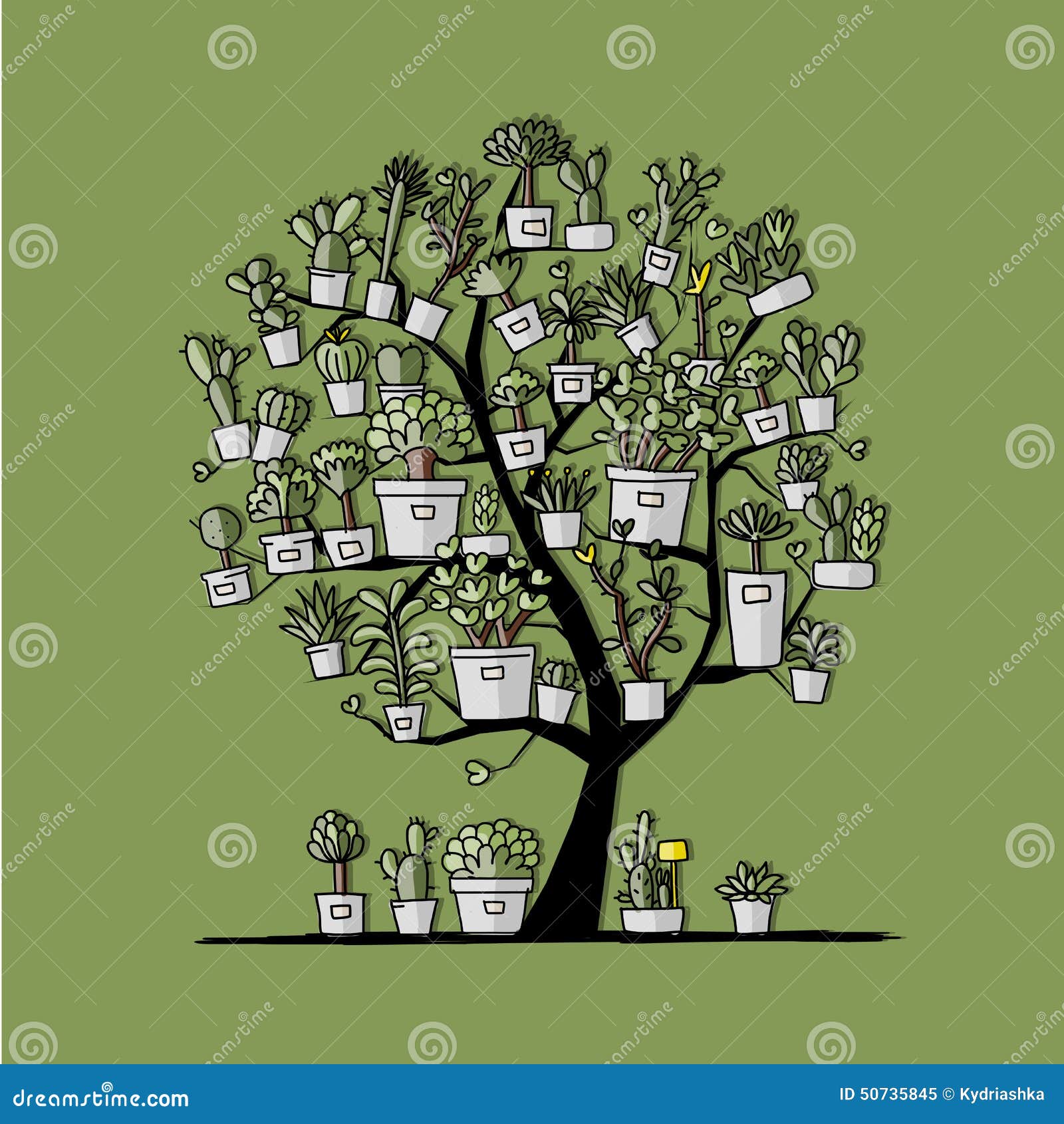 Art Tree with Plants in Pots, Sketch for Your Stock Vector ...