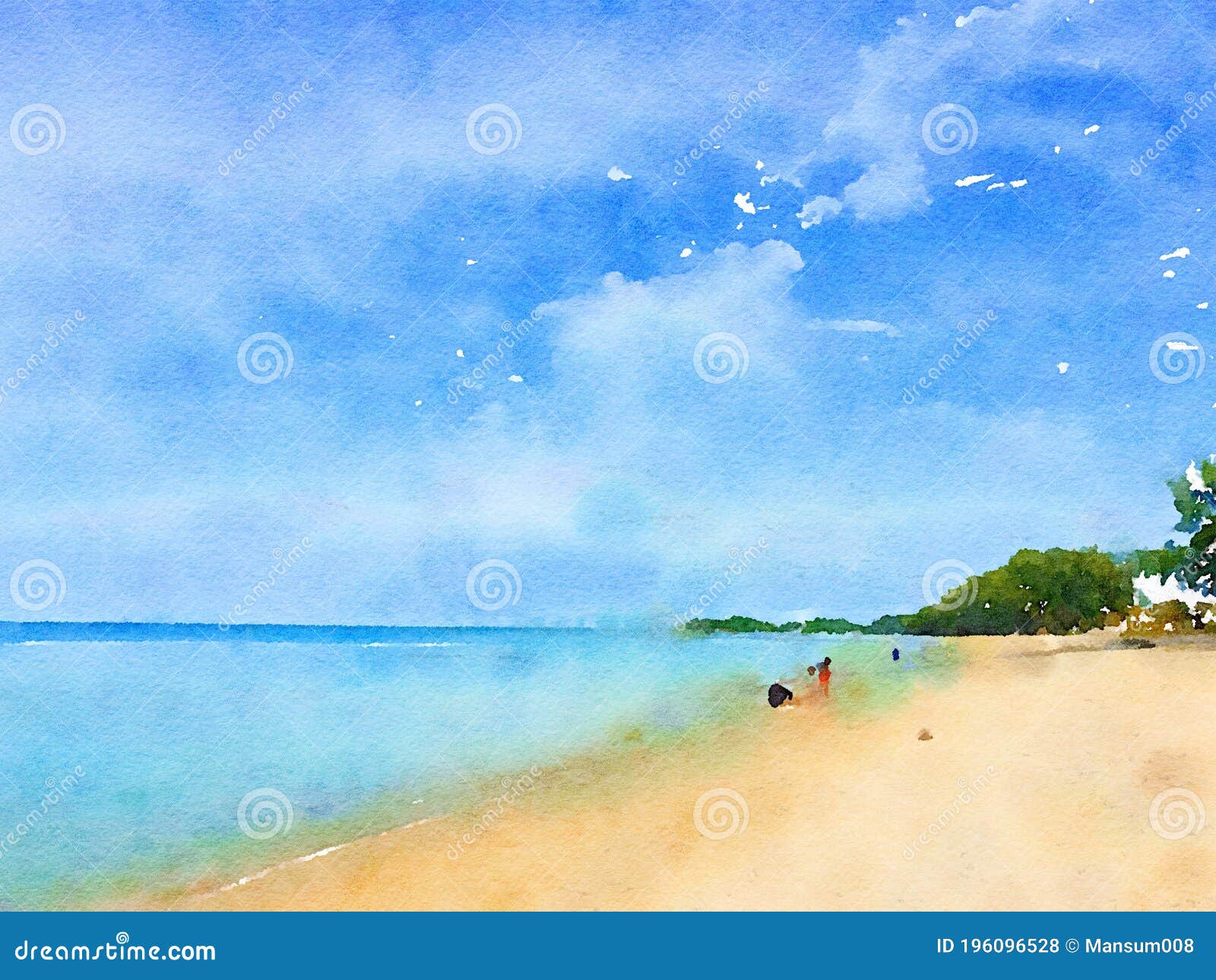 Watercolor of sand beach stock photo. Image of vacation - 196096528