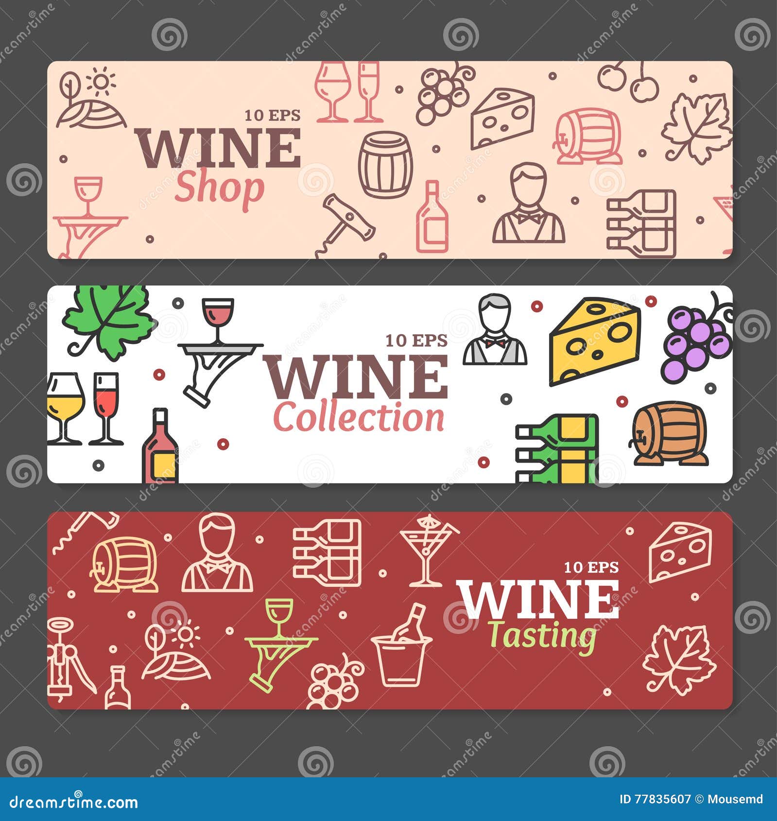 Art Wine Banners and Labels Set. Vector Stock Vector - Illustration of ...
