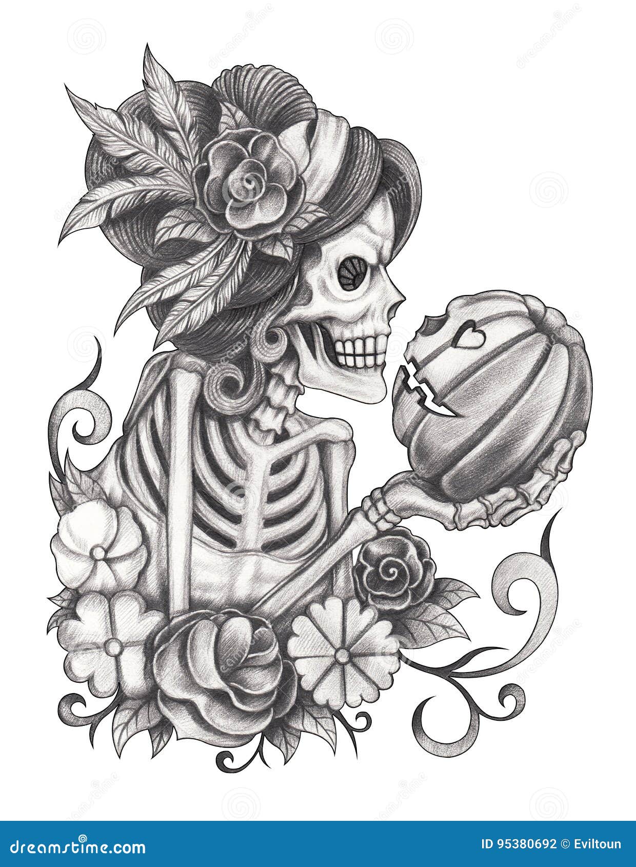 Art Women Skull Day Of The Dead Stock Illustration Illustration Of
