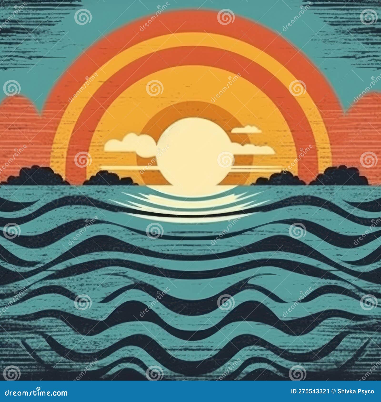 Art Work of Retro Sunset Rays Wavy Vintage Generative AI Stock ...