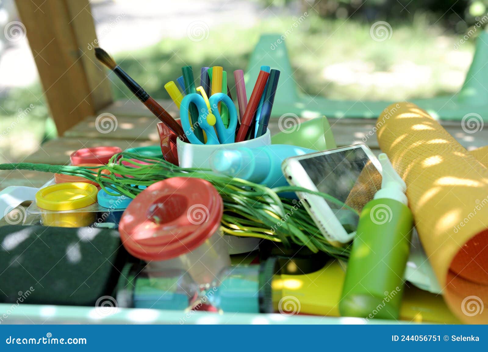 Art Work Table with Big Mess, Drawing Tools Stock Image - Image of ...