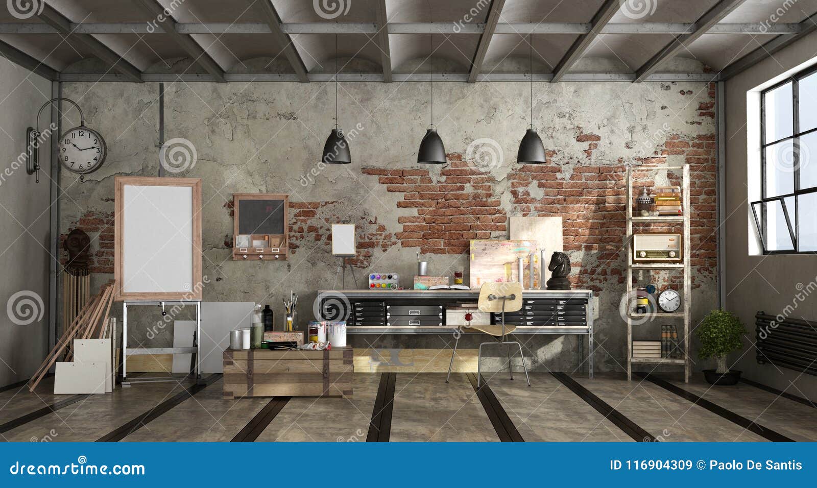 Art Workshop in Industrial Style Stock Illustration - Illustration of ...