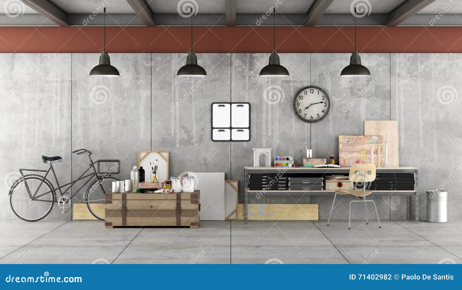 Art workshop in a loft stock illustration. Illustration of create ...