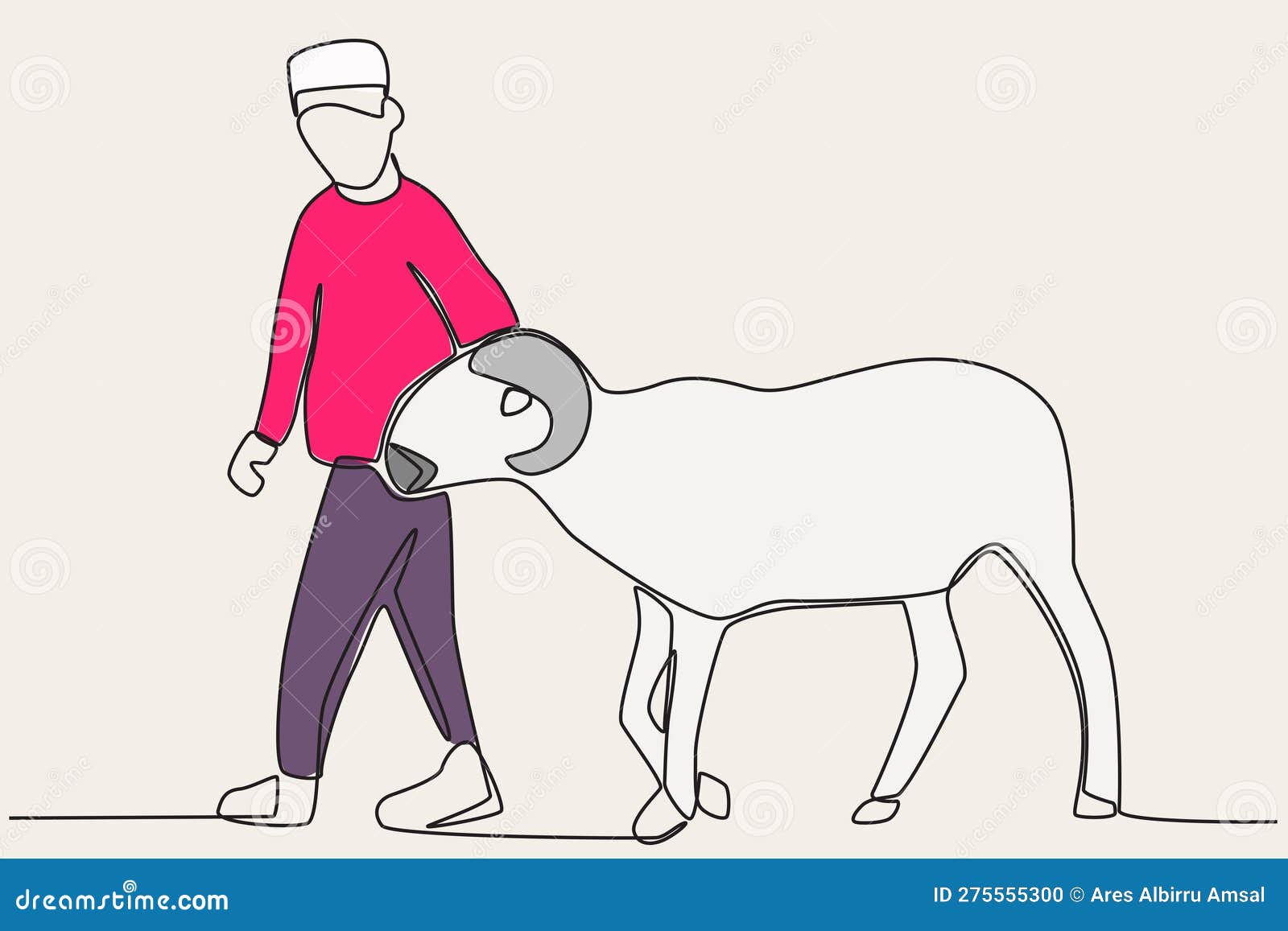 Boy Is Herding His Pet Goat, Doodle Icon Image Kawaii Vector ...