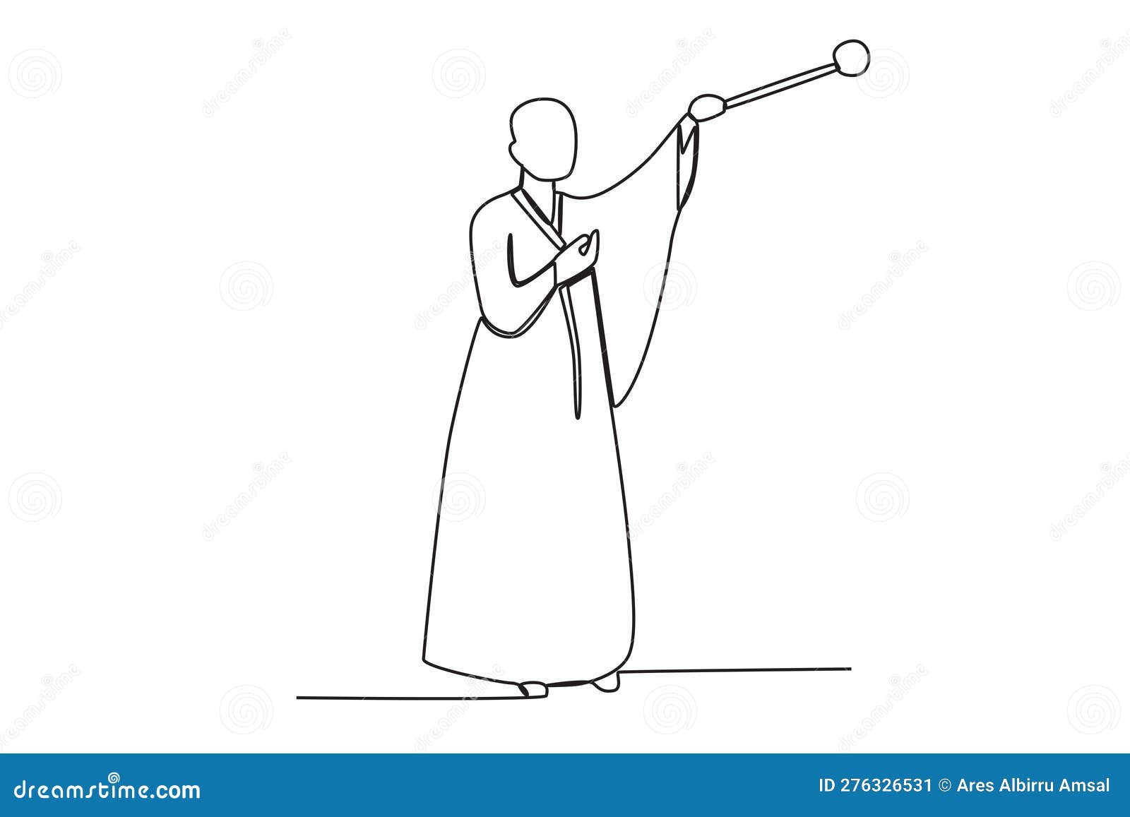 A Monk Raised a Staff in His Hand Stock Vector - Illustration of ...
