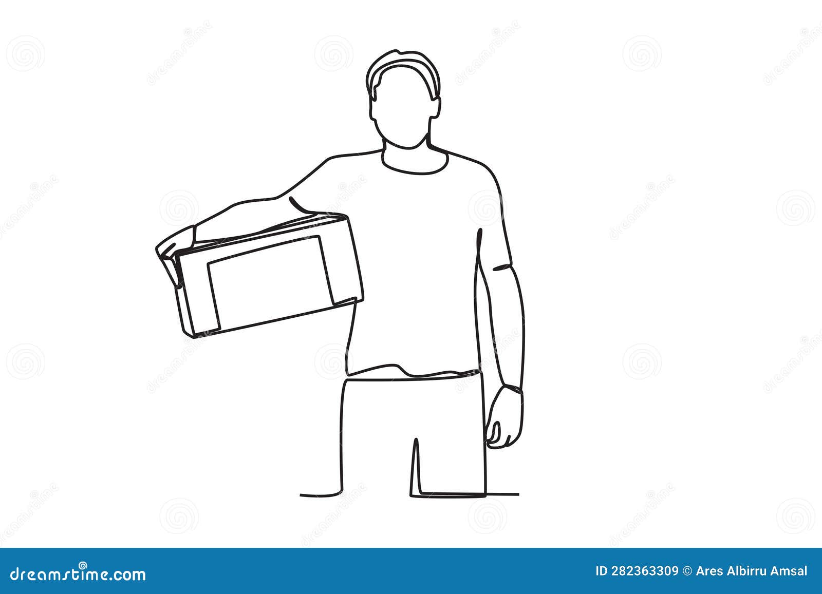 A Man Holding a Cardboard Box in One Hand Stock Vector - Illustration ...