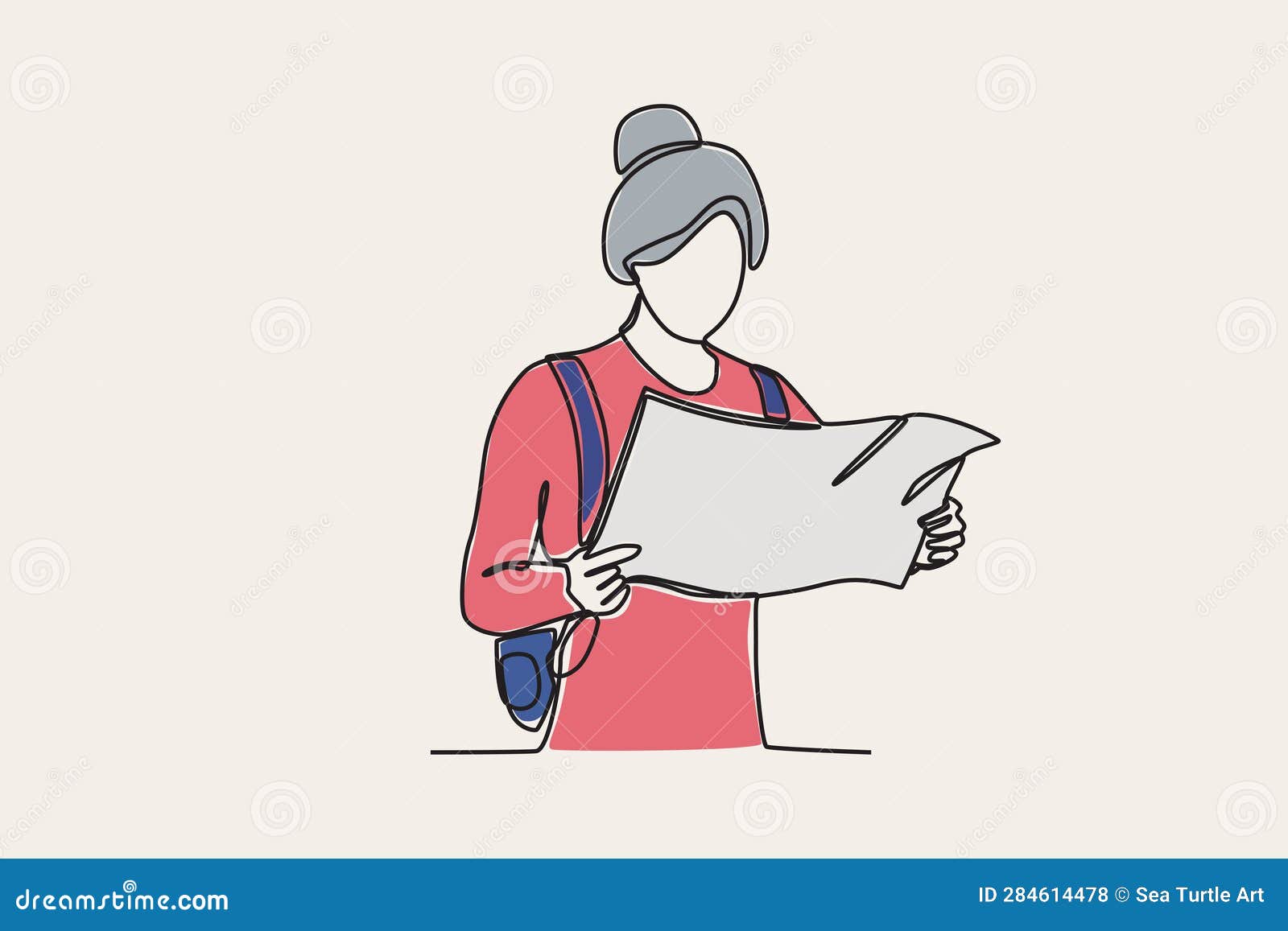 Color Illustration of a Tourist Viewing a Travel Map Stock Vector ...