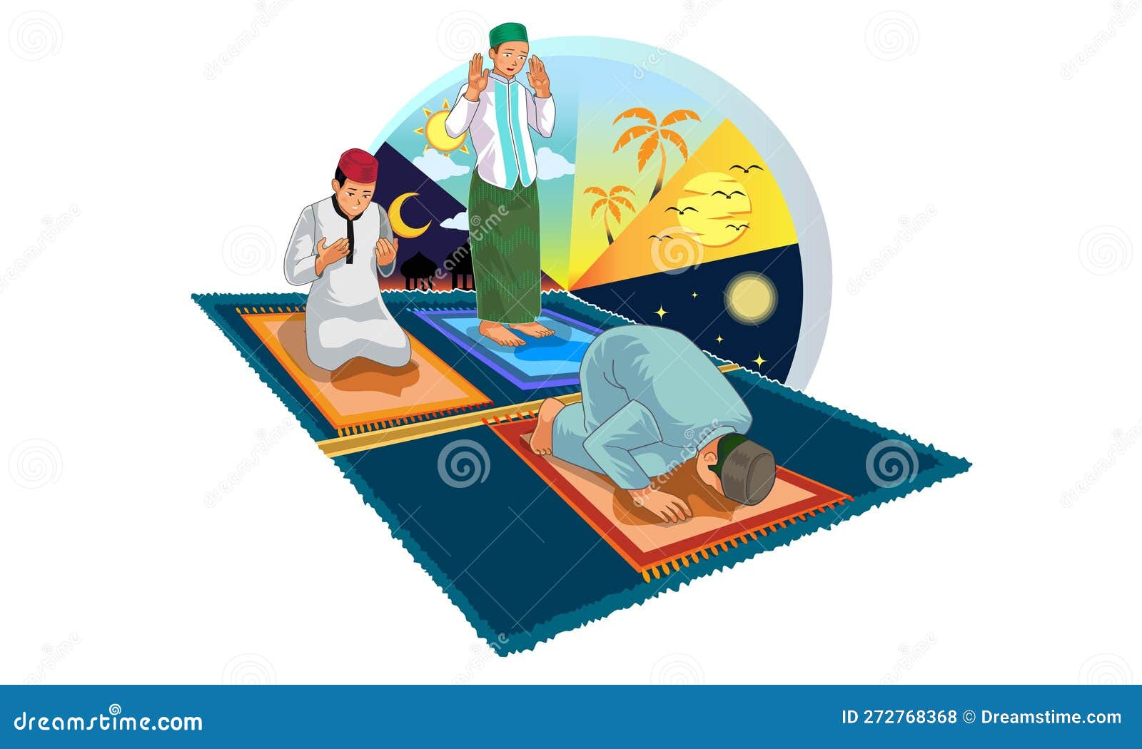 Muslim Male Perform Islamic Pray 5 Times a Day. Stock Vector ...