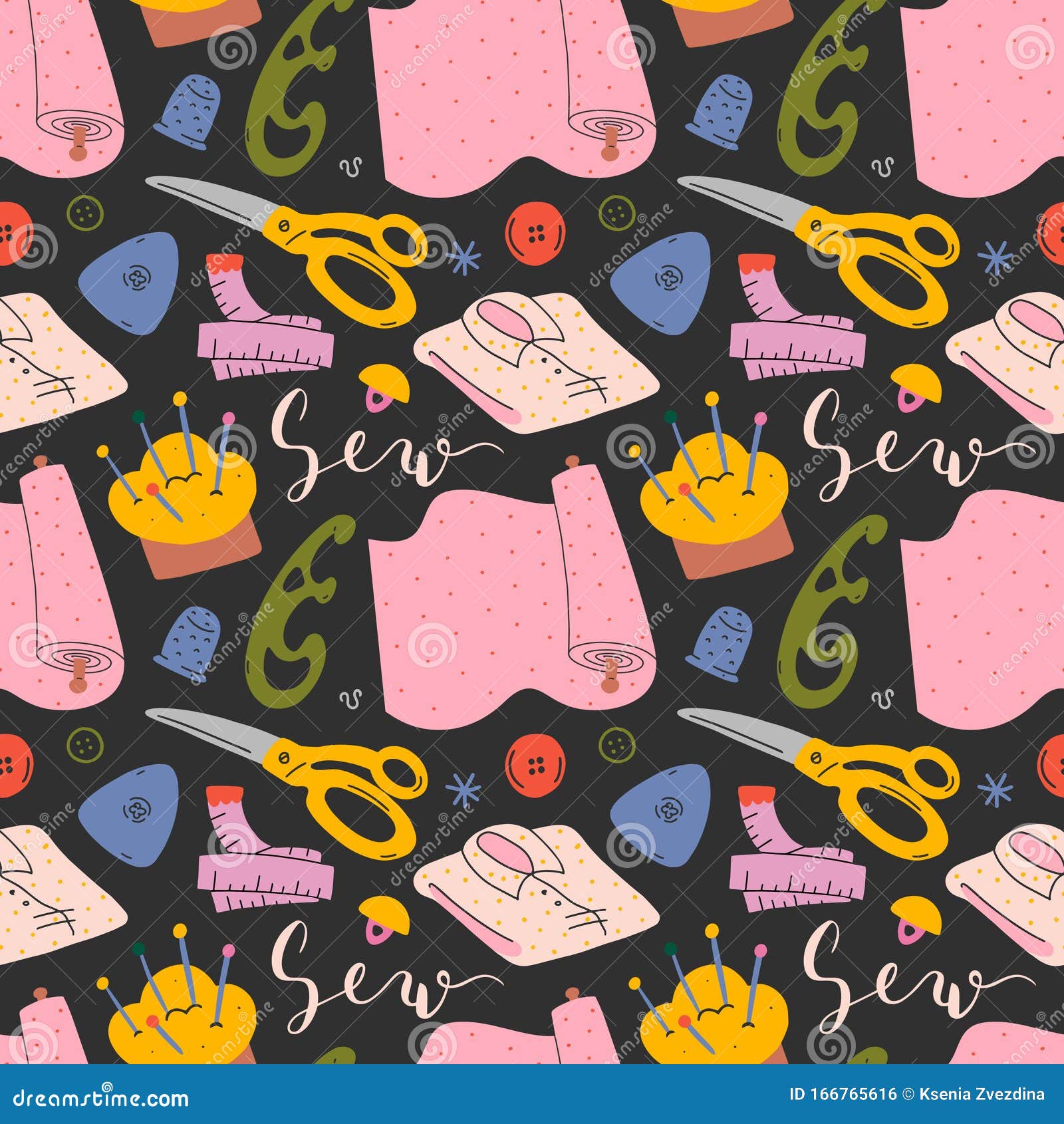 Sewing Backdrop Made of Colorful Simple Illustrations, Seamless Vector ...