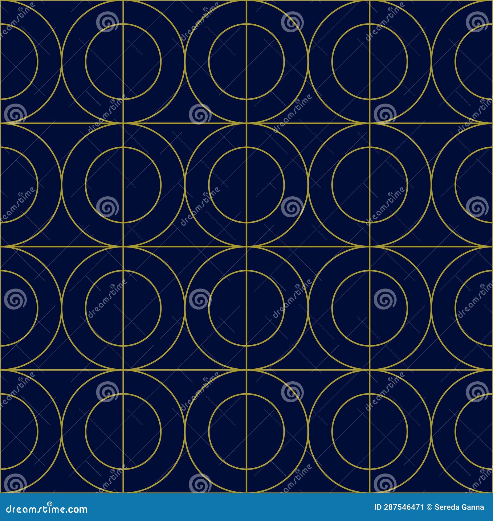 Artdeco Blue Gold Circles Seamless Pattern Stock Illustration ...