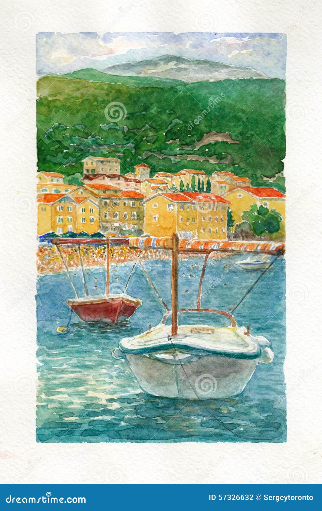 Arte Dell'acquerello Della Barca Di Mare Illustrazione di Stock ...