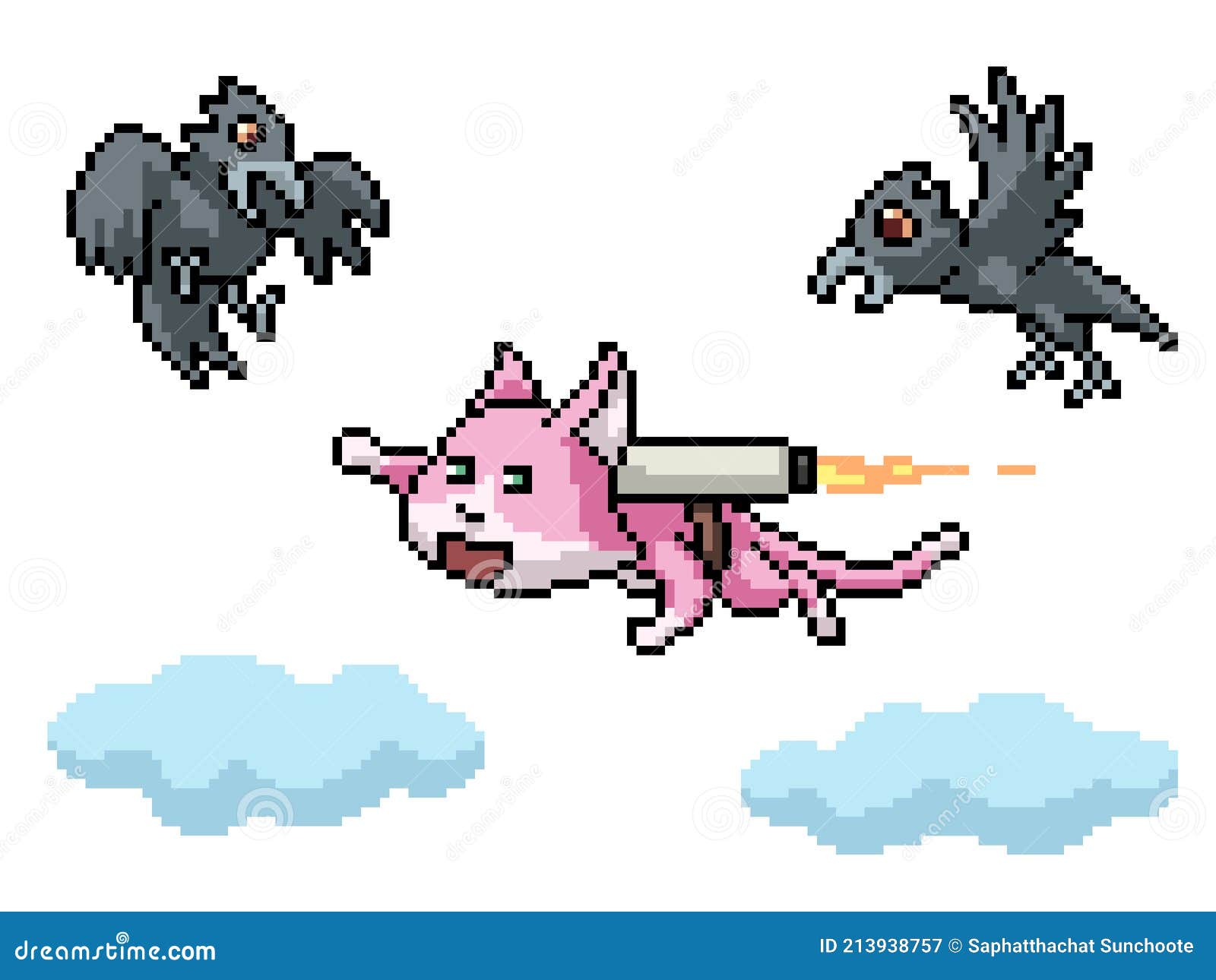 Arte Pixel Do Jato De Gato Voador Ilustração do Vetor - Ilustração de ...