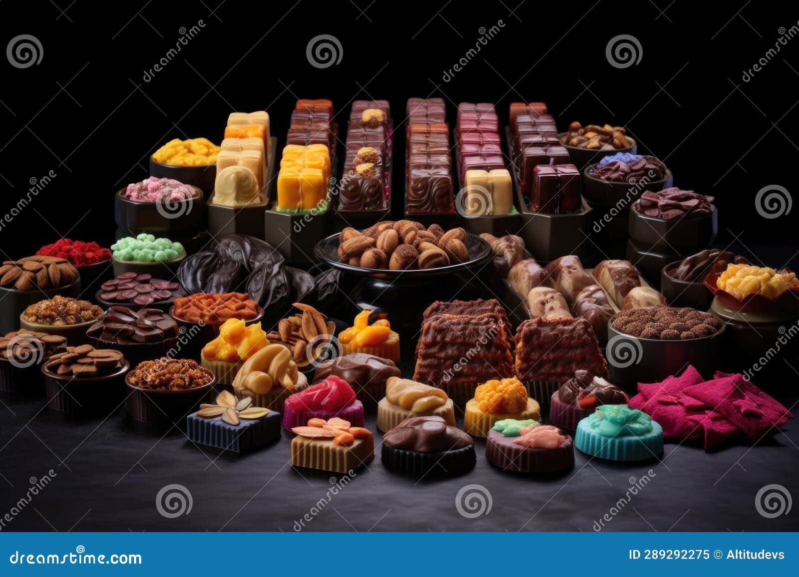 Artful Display of Pralines with Different Fillings Stock Image - Image ...