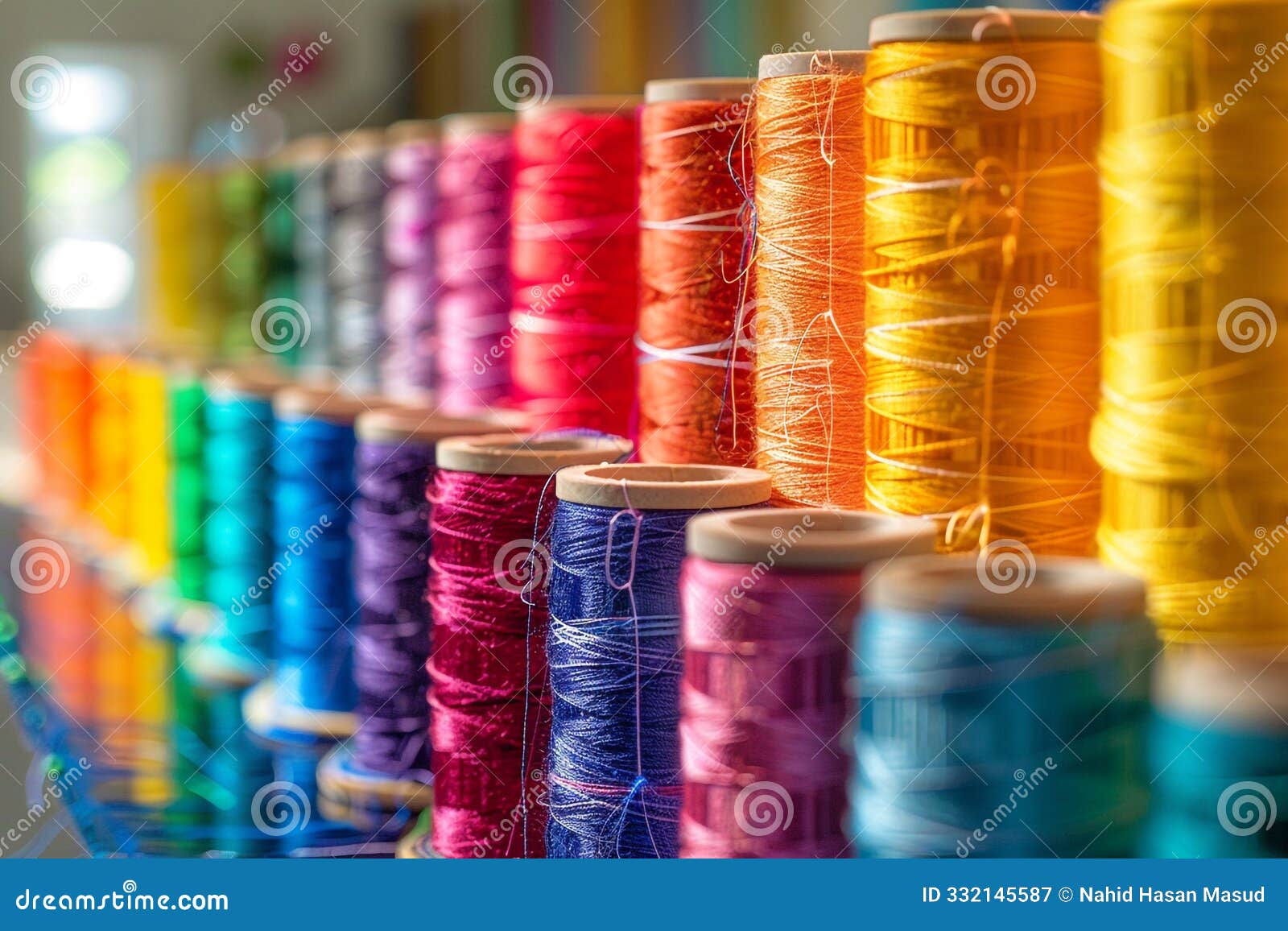 Artful Display of Various Threads in a Rainbow of Colors Stock ...