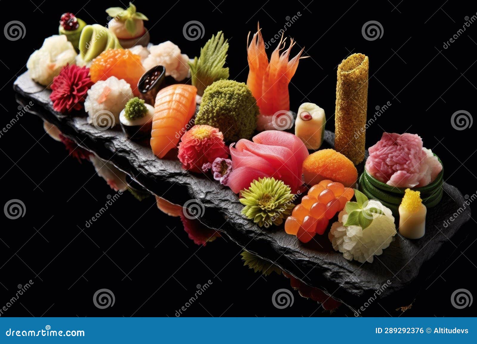 Artful Presentation of Sushi Platter with Garnishes Stock Photo - Image ...