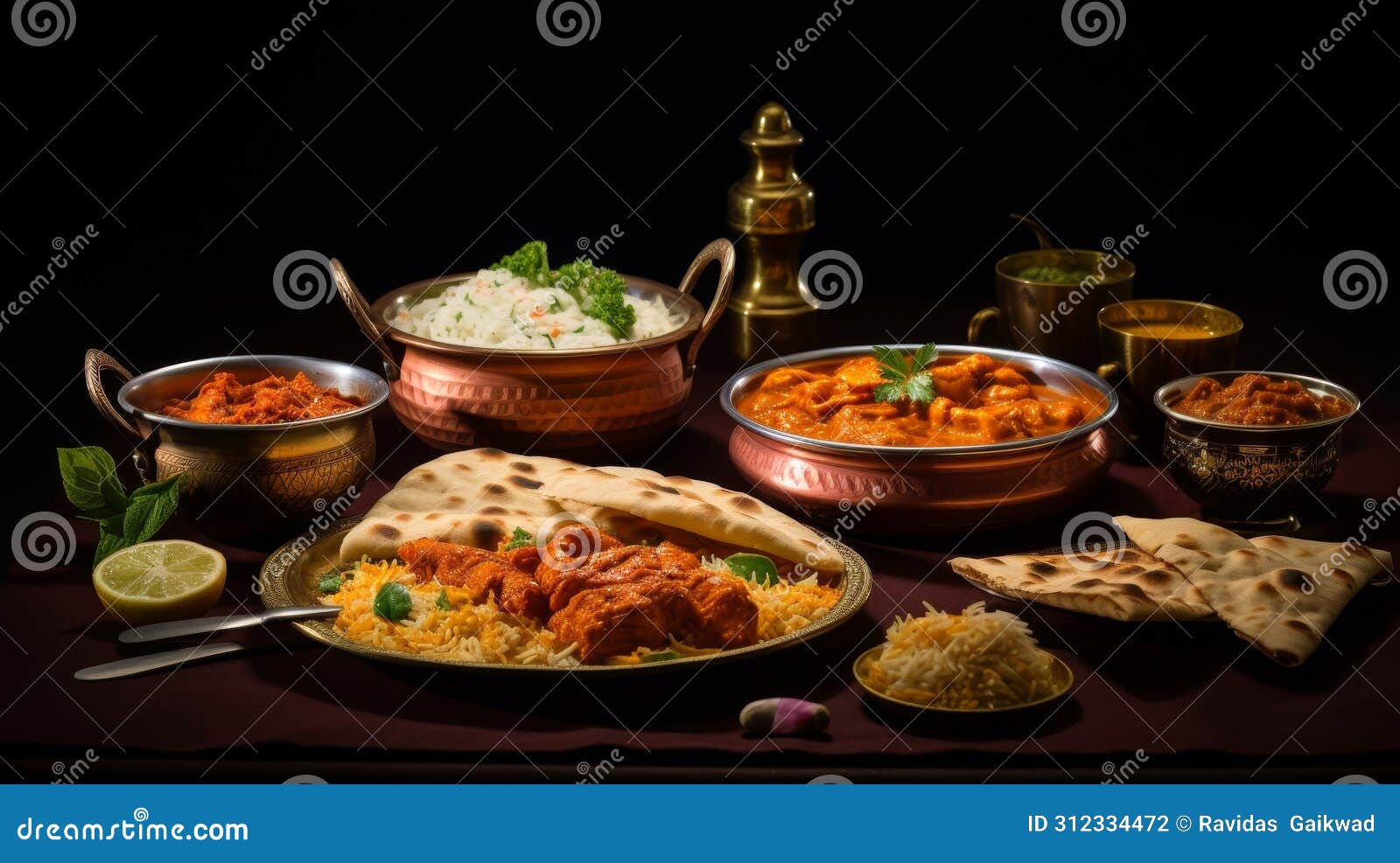 Artfully Composed Scene Featuring a North Indian Dinner Spread Stock ...