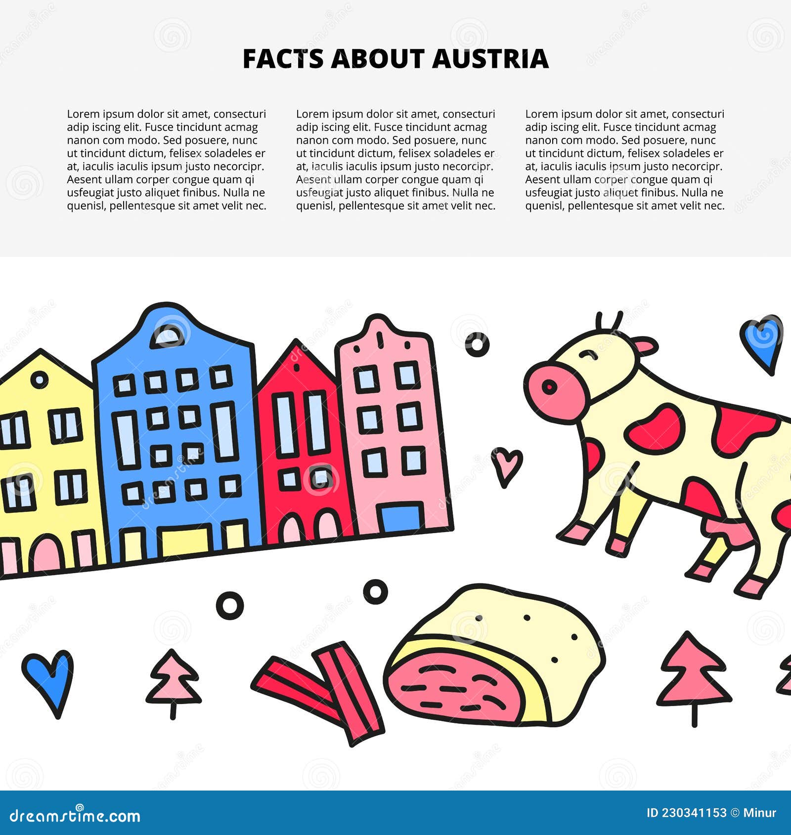Article Template with Doodle Colored Austria Icons. Stock Vector ...