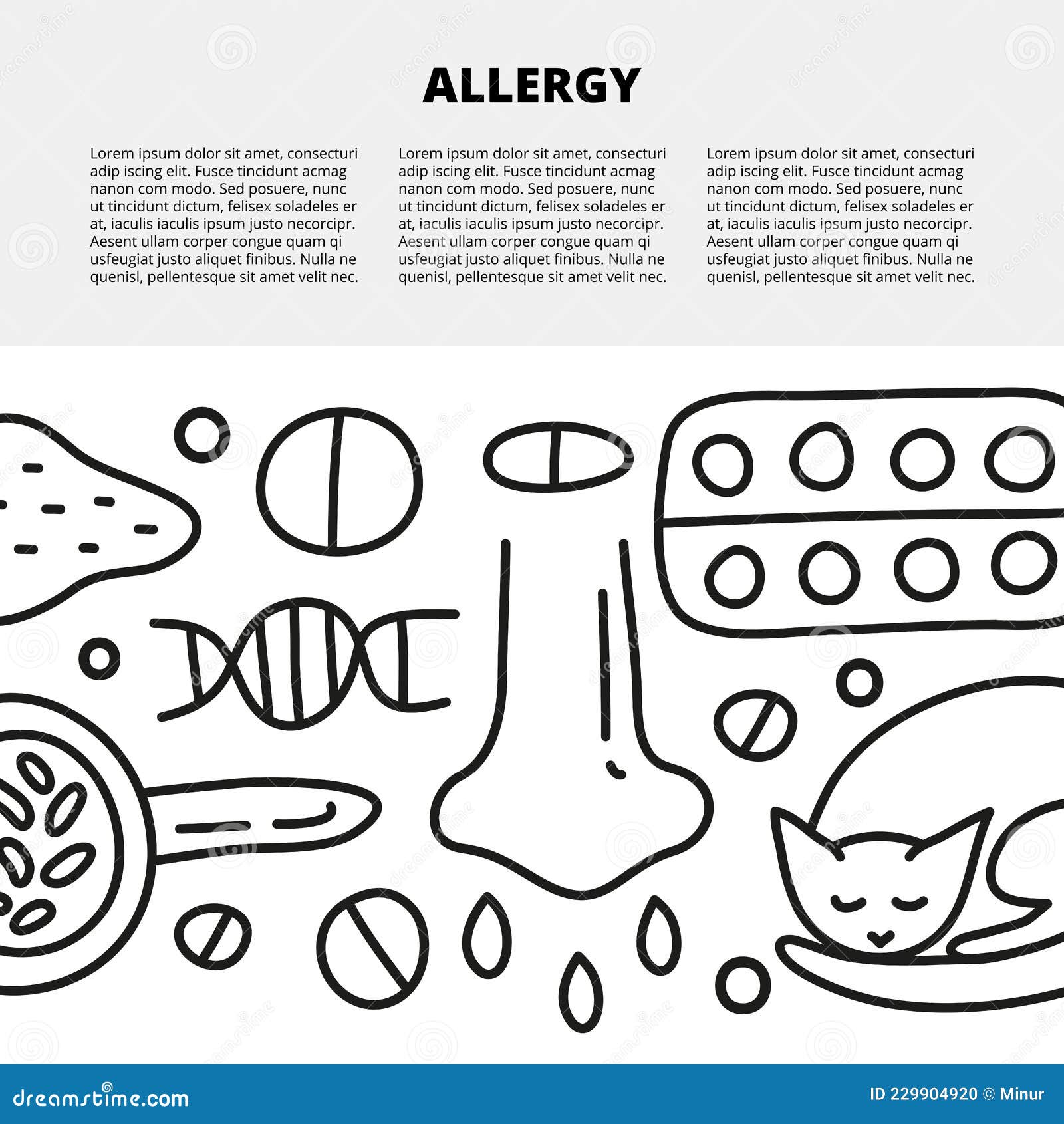 Article Template with Space for Text and Doodle Allergy Icons. Stock ...