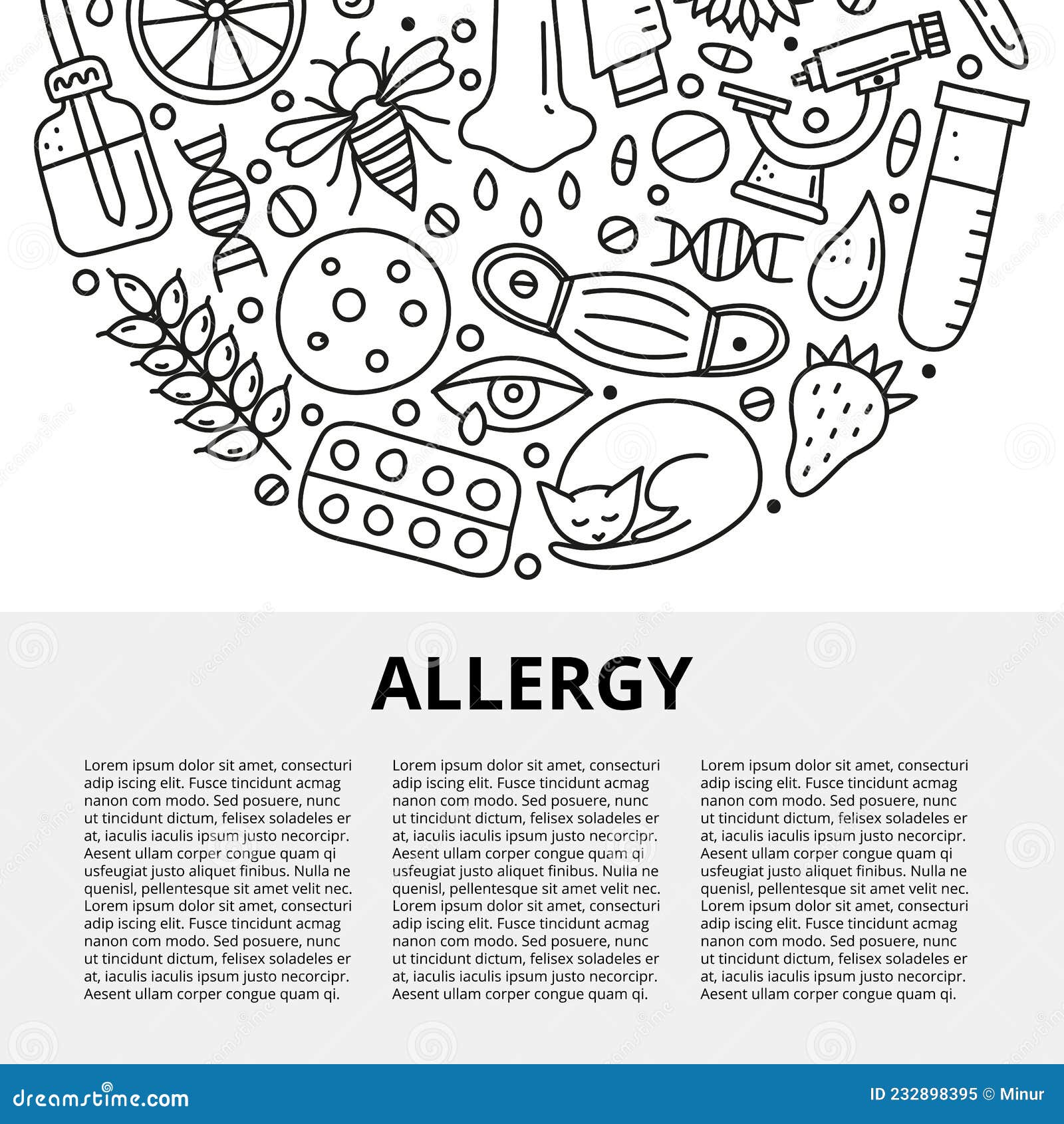 Article Template with Space for Text and Doodle Allergy Icons. Stock ...