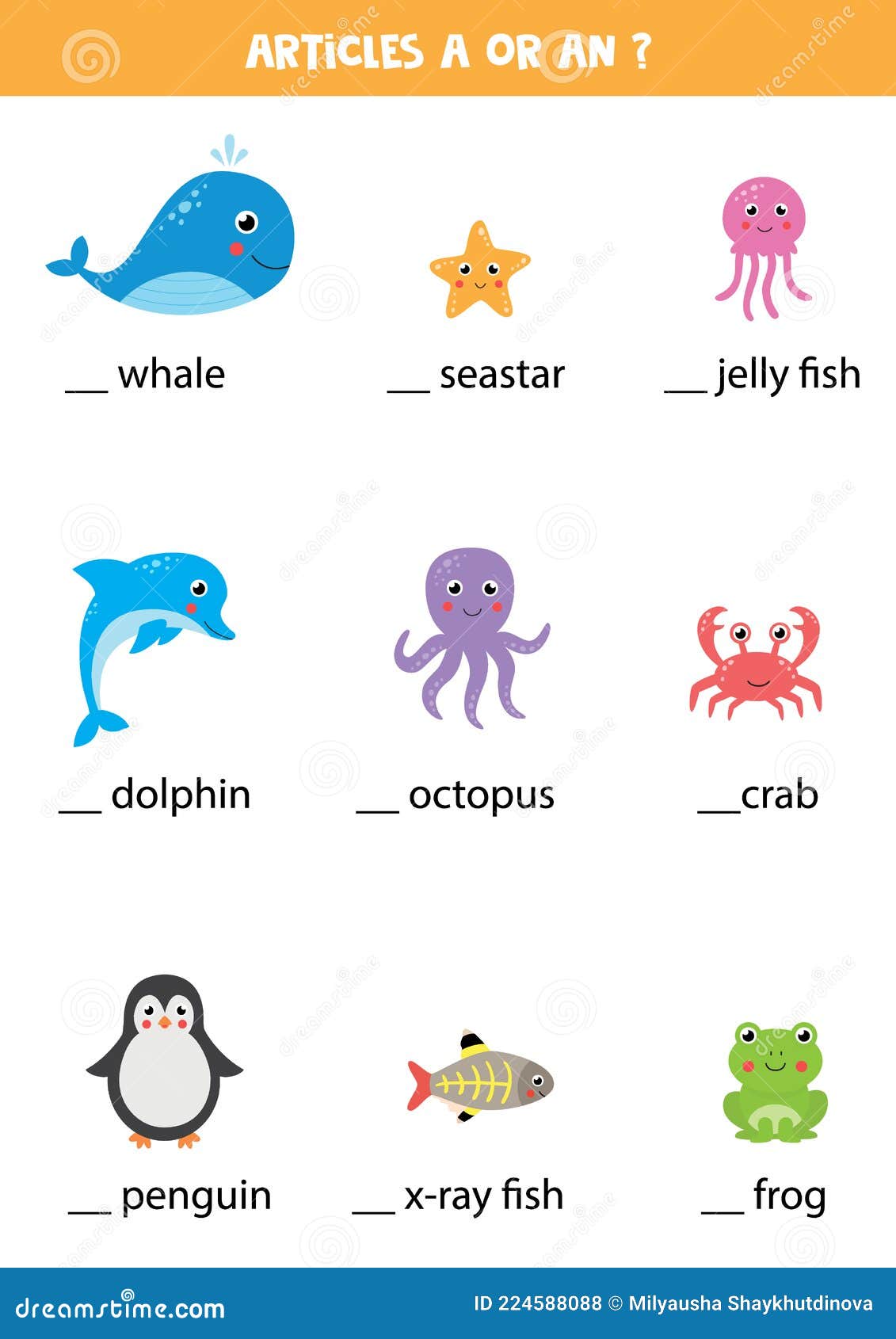 Articles a and an. Write the Missing Articles. Stock Vector ...