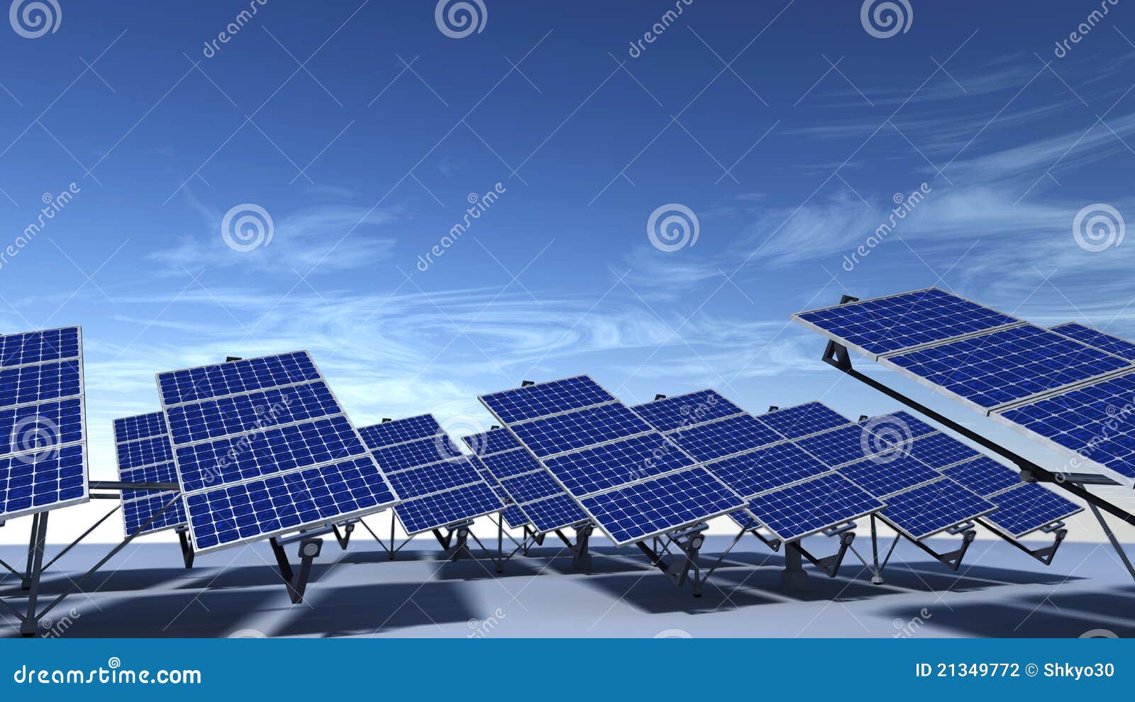 Articulated Solar Panels with Blue Sky in Morning Stock Illustration ...