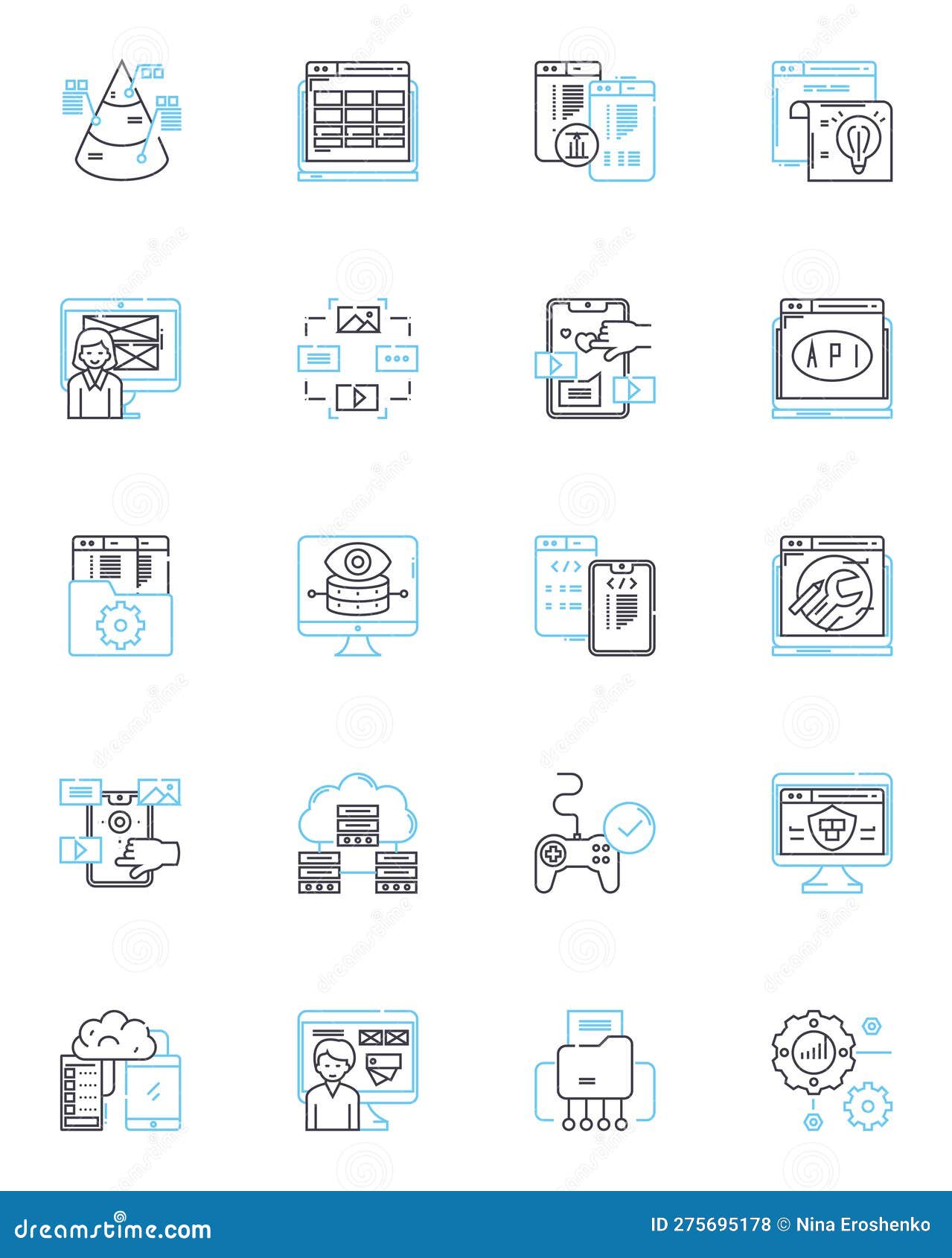 Artificial Analytics Linear Icons Set. Prediction, Optimization, Automation, Intelligence ...