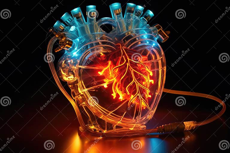 Artificial Bionic Heart with Glowing Led Lights Stock Image - Image of ...