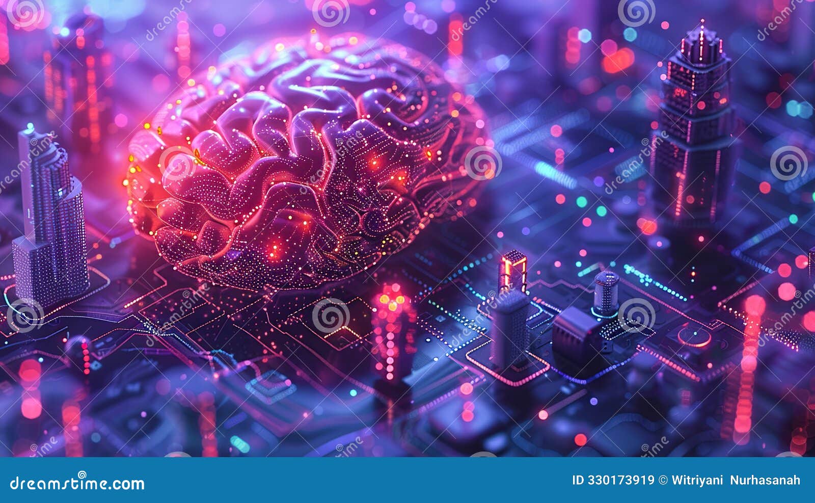 Artificial Brain City stock illustration. Illustration of network ...