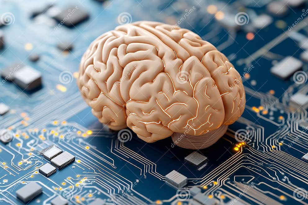 Artificial Brain on Computer Circuit Board Symbolizing AI and Neural ...