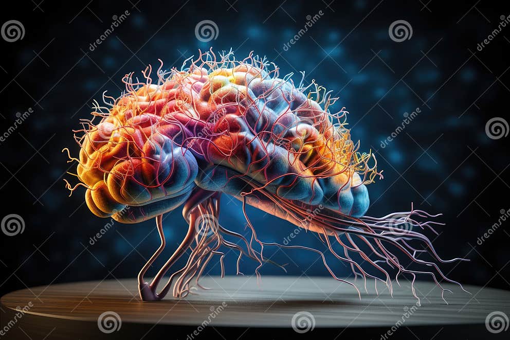 Artificial Brain Concept - Cell Tangled with Threads Stock Illustration ...