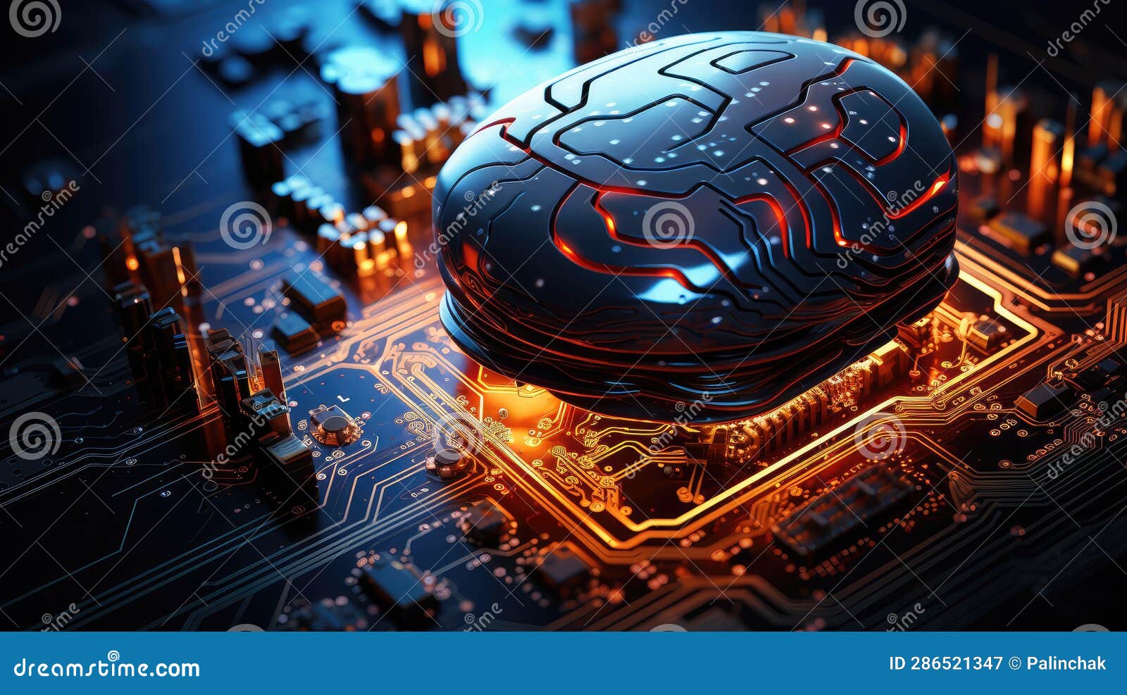 Artificial Brain Microchip on Motherboard of Supercomputer Stock ...