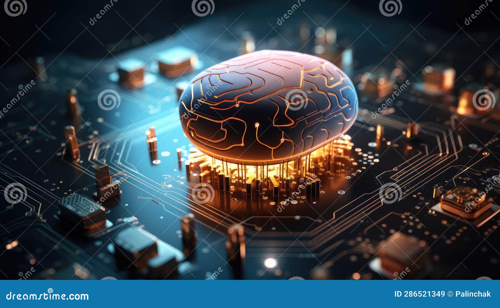 Artificial Brain Microchip on Motherboard of Supercomputer Stock ...