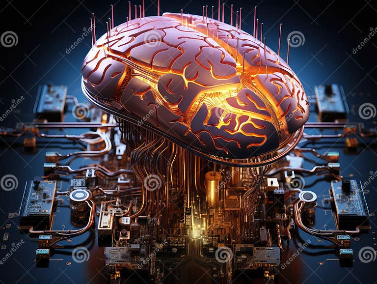 Artificial Brain Microchip on Motherboard of Supercomputer Stock ...