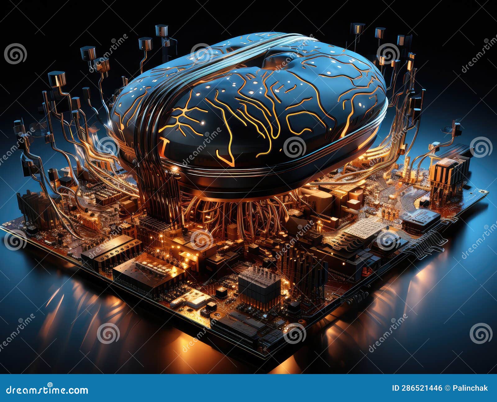 Artificial Brain Microchip on Motherboard of Supercomputer Stock ...