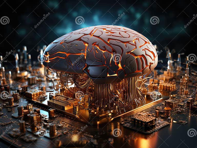 Artificial Brain Microchip on Motherboard of Supercomputer Stock ...