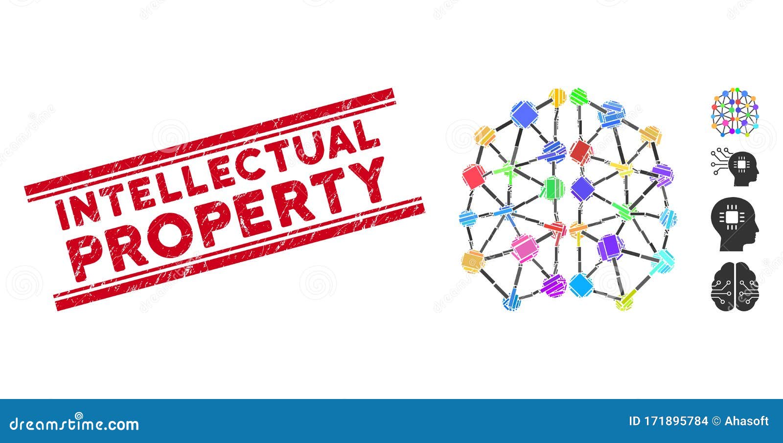 Artificial Brain Mosaic and Scratched Intellectual Property Stamp Seal ...