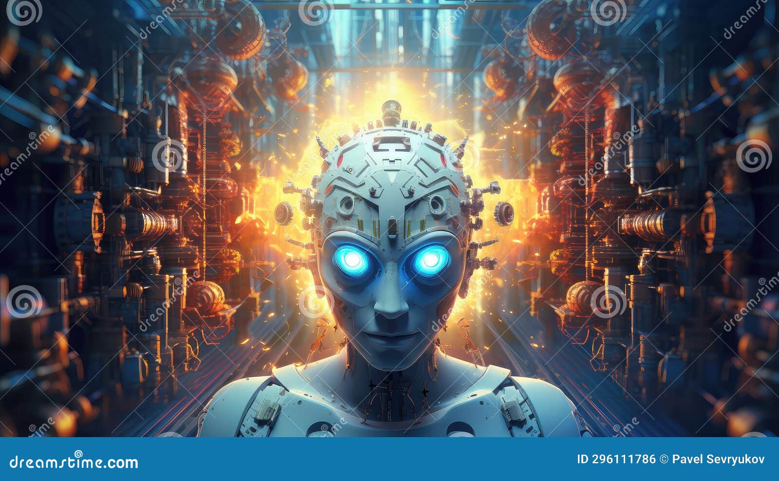 Artificial Brain Robot Digital Stock Illustration - Illustration of ...